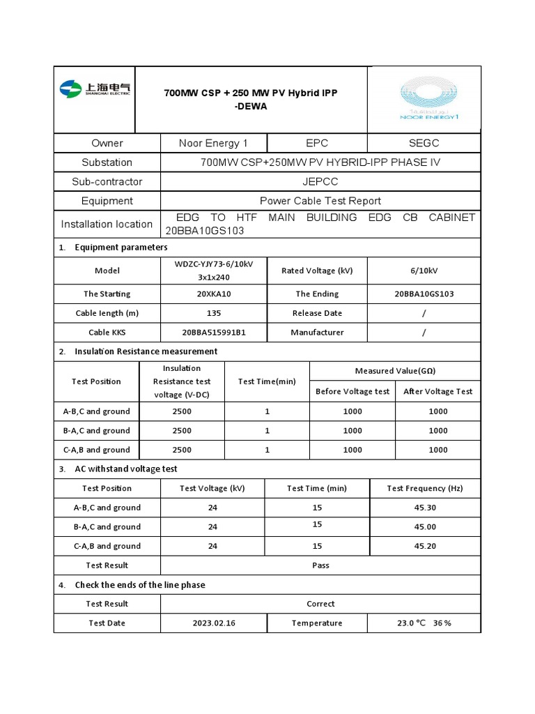 EDG TO HTF BUILDING EDG CB CABINET CABLE HIPOT TEST | PDF | Electrical ...