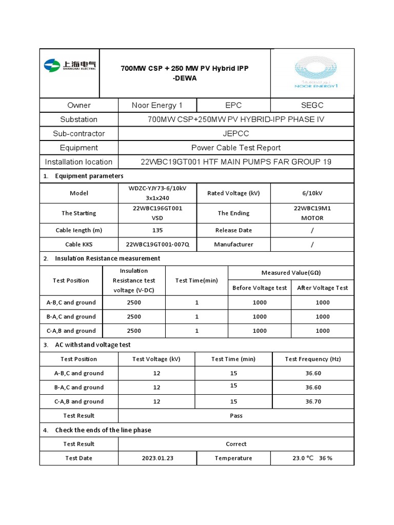 HTF Buildigng Cable Hippot Test From VFD To Motor | PDF | Electrical ...