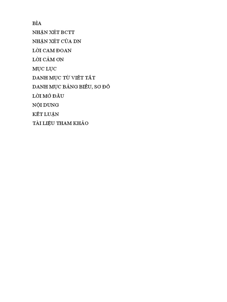 BÌA Nhận Xét Bctt Nhận Xét Của Dn Lời Cam Đoan Lời Cảm Ơn Mục Lục Danh Mục Từ Viết Tắt Danh Mục ...