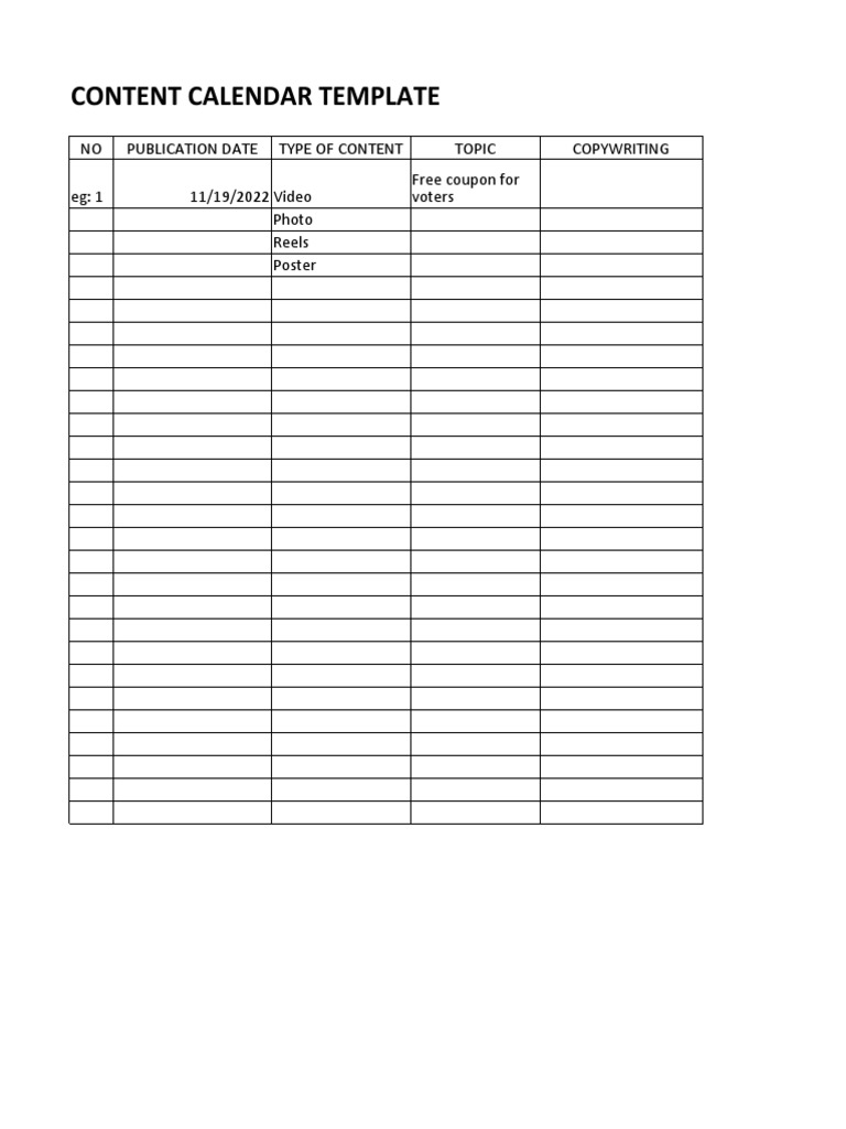 Content Calendar Template | PDF