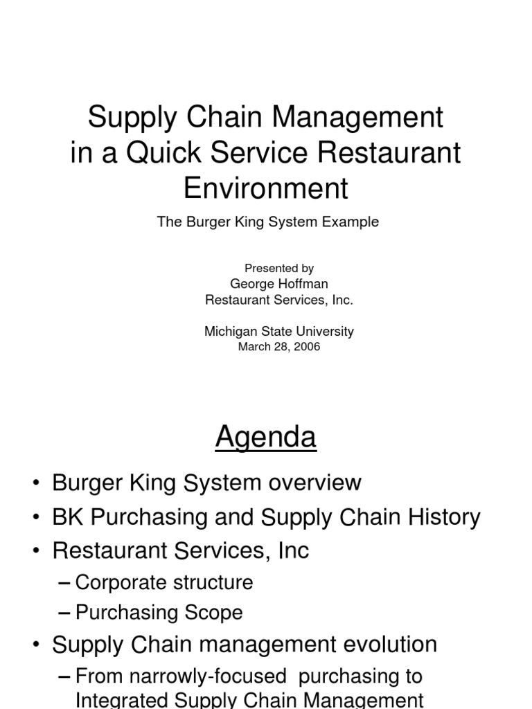 Burger King Supply Chain Overview | PDF | Supply Chain | Supply Chain ...
