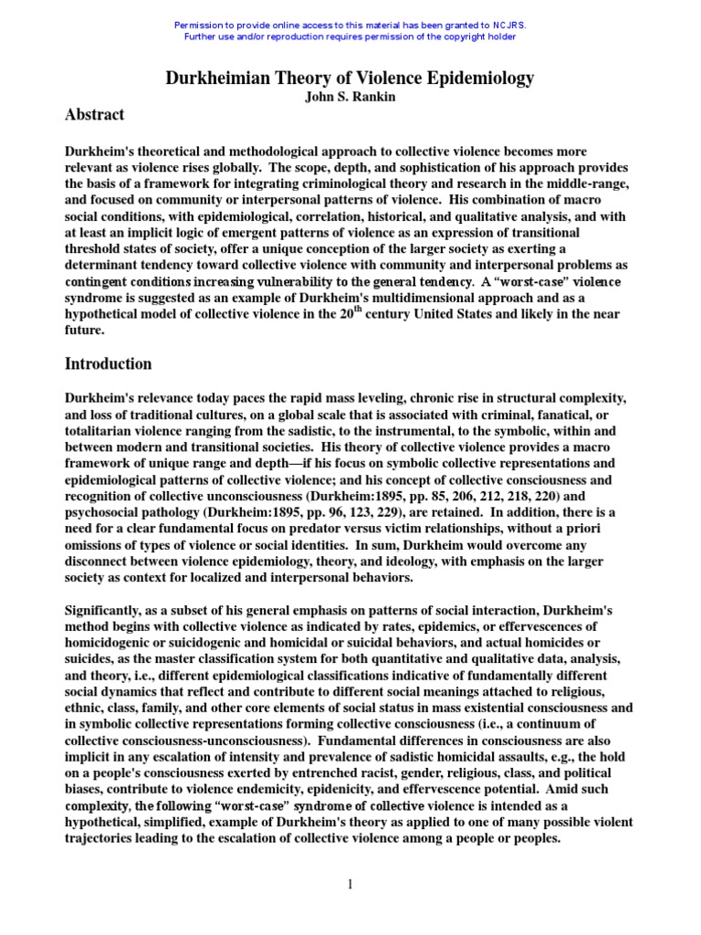 Durkheimian Theory of Violence Epidemiology | PDF | Violence | Émile ...