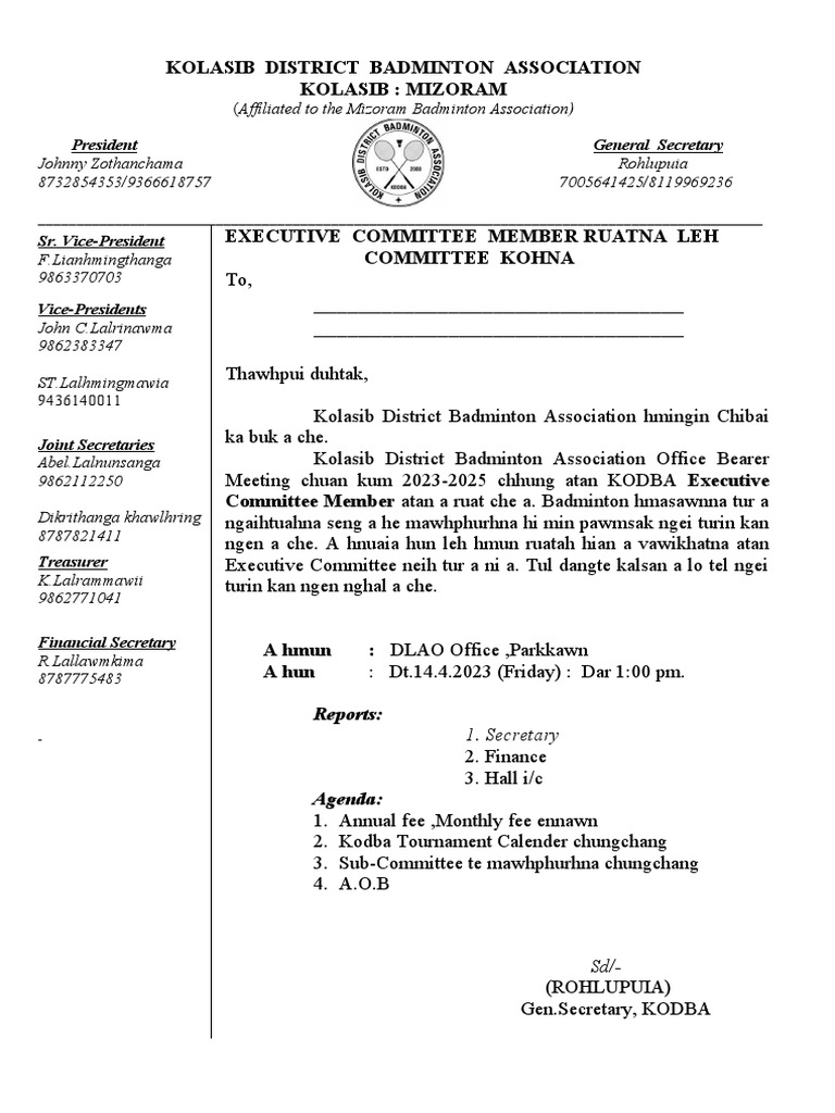 KODBA EXE RUATNA Leh Comtt Kohna | PDF