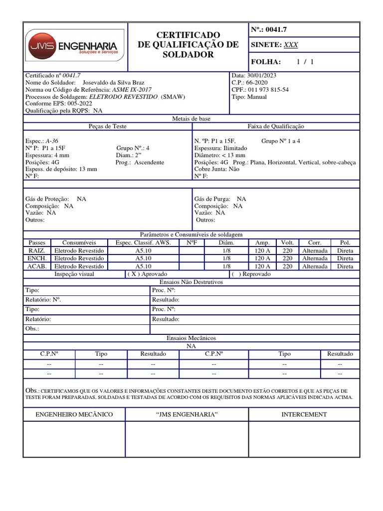 QUALIFICAÇÃO SOLDADOR | PDF | Soldadura | Construção