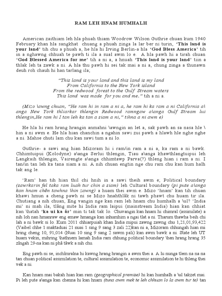 Ram Leh Hnam Humhalh | PDF | South Asia | Social Groups Of India