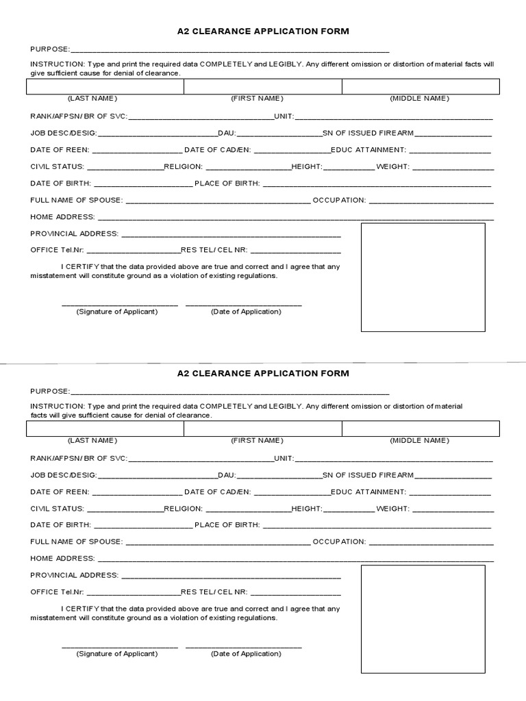 A2 Clearance Application Form | PDF