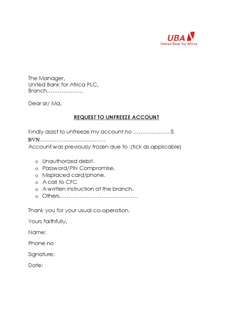 Account Unfreeze Request Form | PDF
