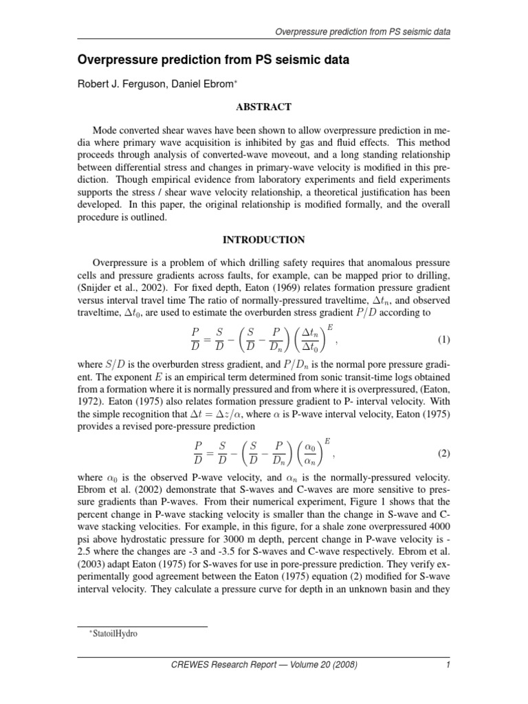 Overpressure Prediction From PS Seismic Data | PDF | Seismology | Applied And Interdisciplinary ...