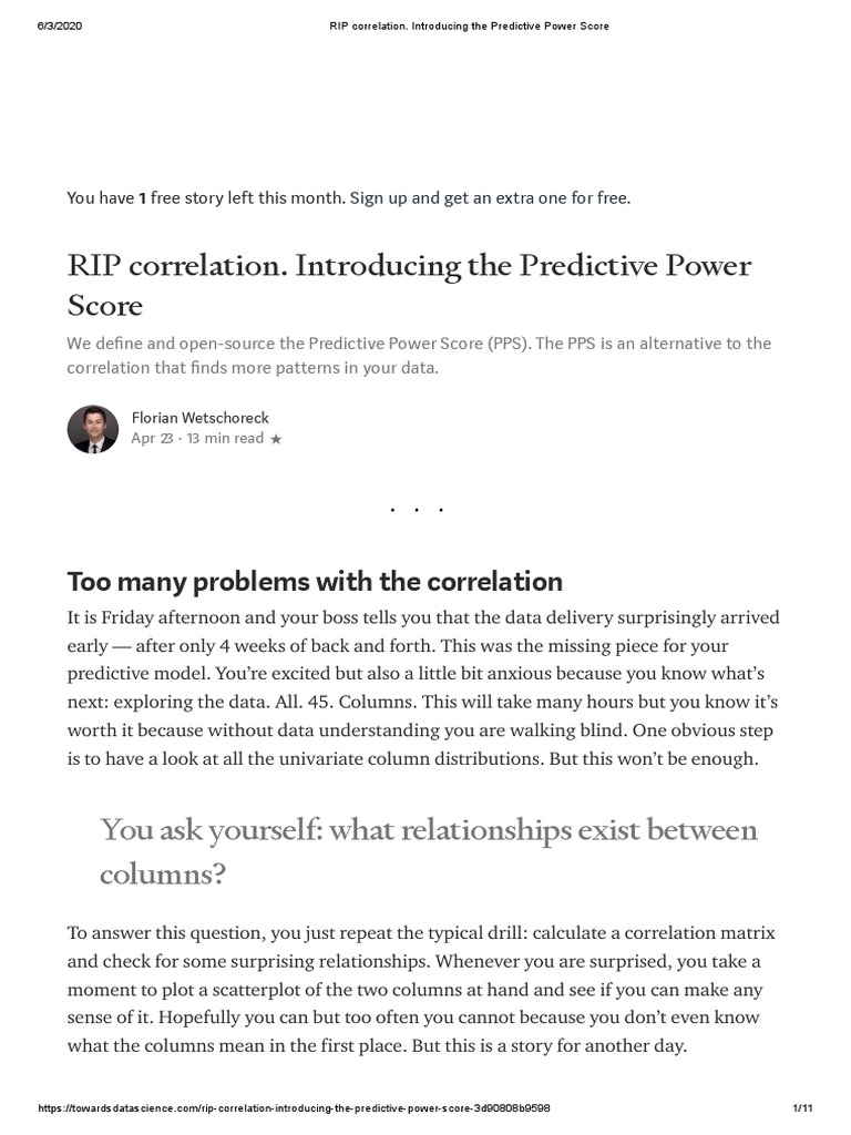 RIP Correlation. Introducing The Predictive Power Score: Sign Up and Get An Extra One For Free ...