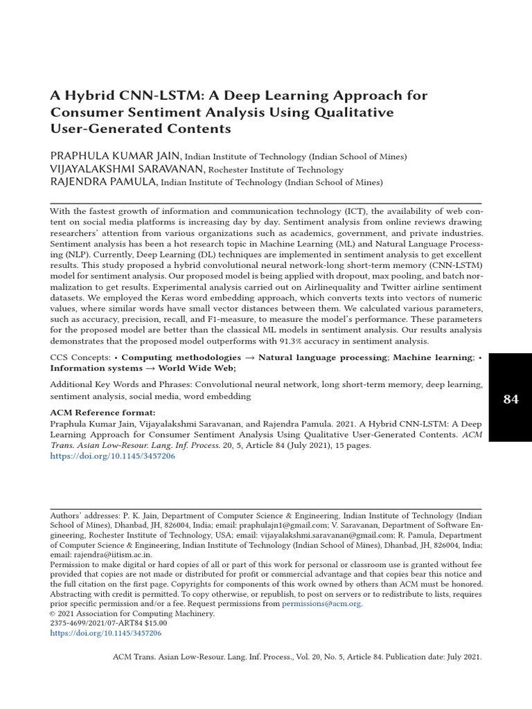 A Hybrid CNN-LSTM: A Deep Learning Approach For Consumer Sentiment Analysis Using Qualitative ...
