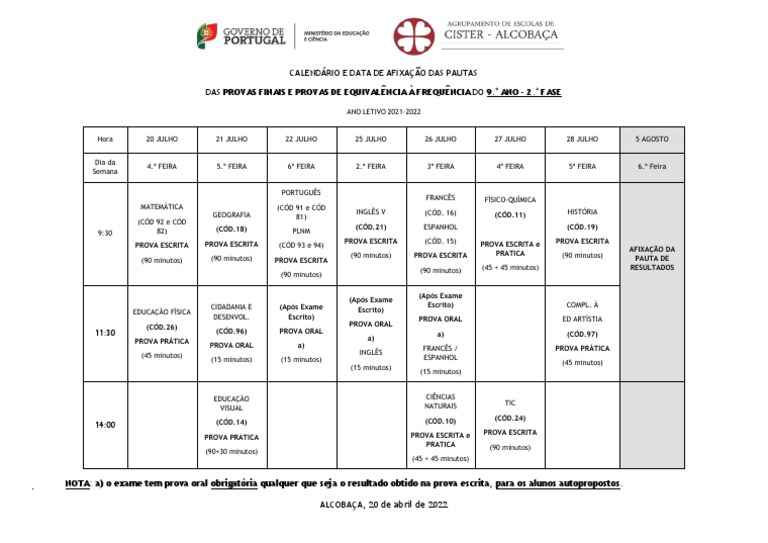 PEF-9ºAno - 2 Fase - Calendário | PDF