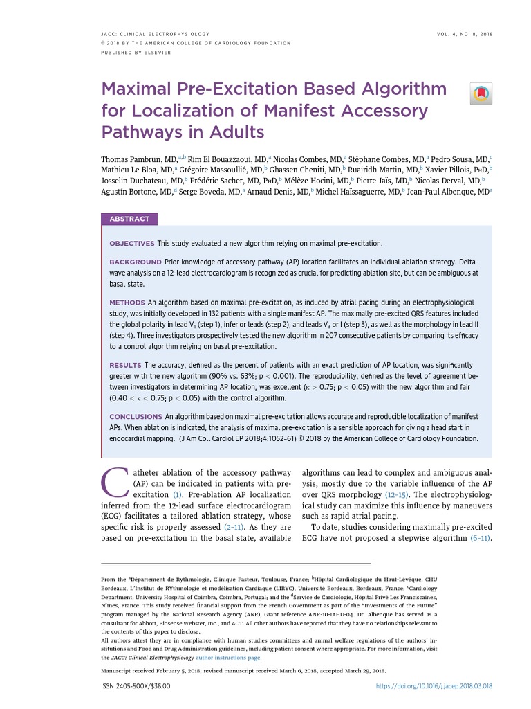 Maximal Pre-Excitation Based Algorithm For Localization of Manifest Accessory Pathways in Adults ...