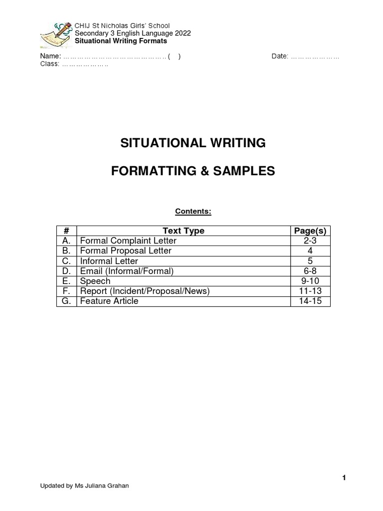 2022 Situational Writing Formatting & Samples | PDF