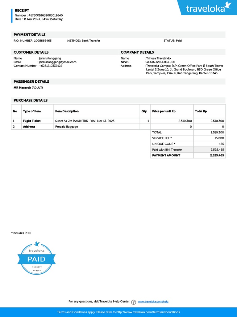 Receipt for Flight Ticket from TRK to YIA | PDF | Money | Economies