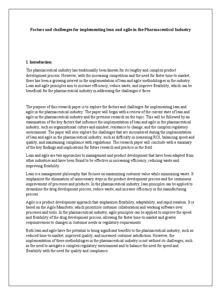 Factors and Challenges For Implementing Lean and Agile in The Pharmaceutical Industry | PDF ...