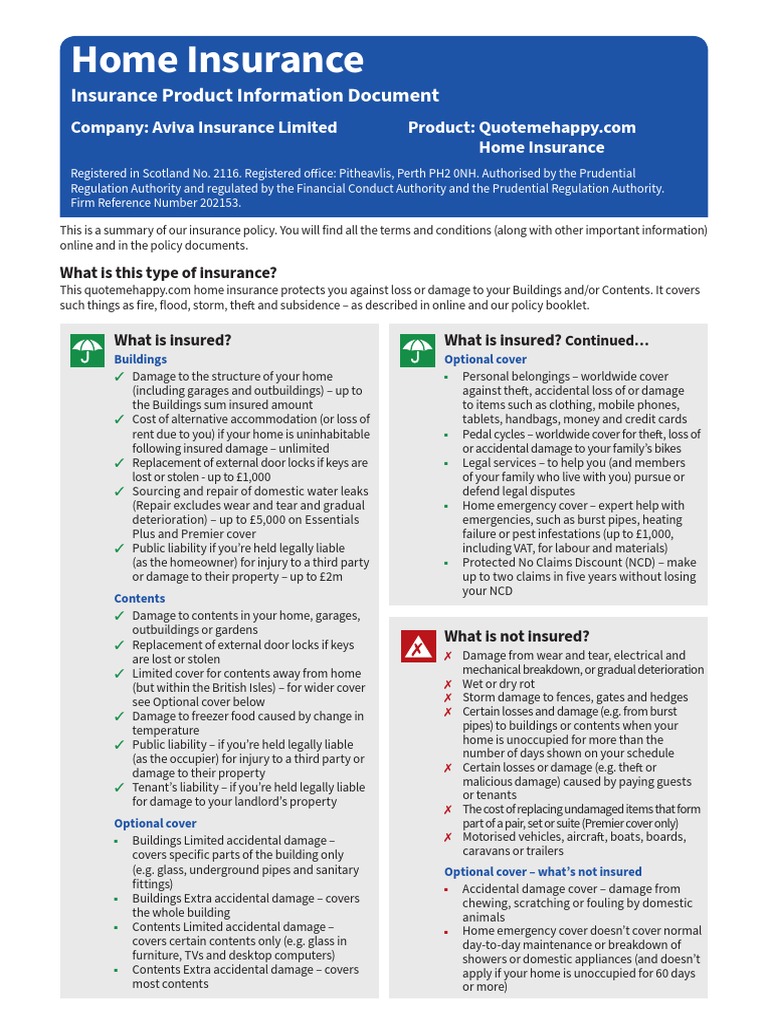Insurance Product Information Document | PDF | Insurance | Home Insurance