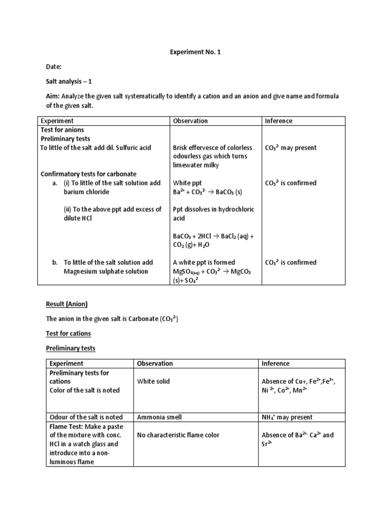 Salt Analysis - Ammonium Carbonate | PDF | Ammonium | Salt (Chemistry)
