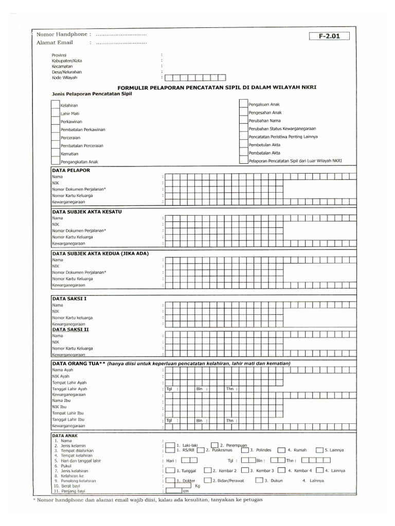F 201 Formulir Pelaporan Pencatatan Sipil Dalam Wilayah Nkri | PDF