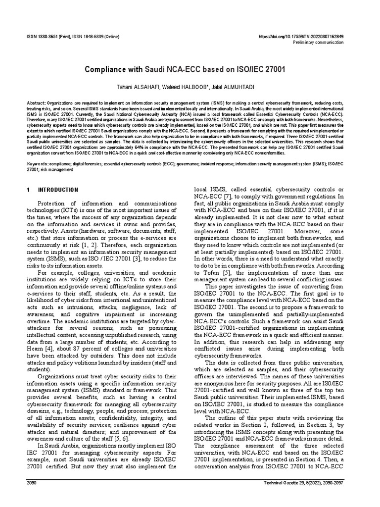 Compliance With: Saudi NCA-ECC Based On ISO/IEC 27001 | PDF | Security | Computer Security