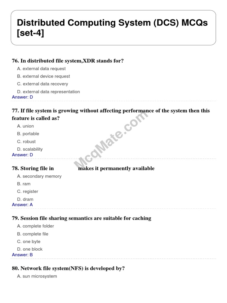Distributed Computing System (DCS) Solved MCQs (Set-4) | PDF | Computer ... Distributed Computing System (DCS) Solved MCQs (Set-4) | PDF | Computer ...