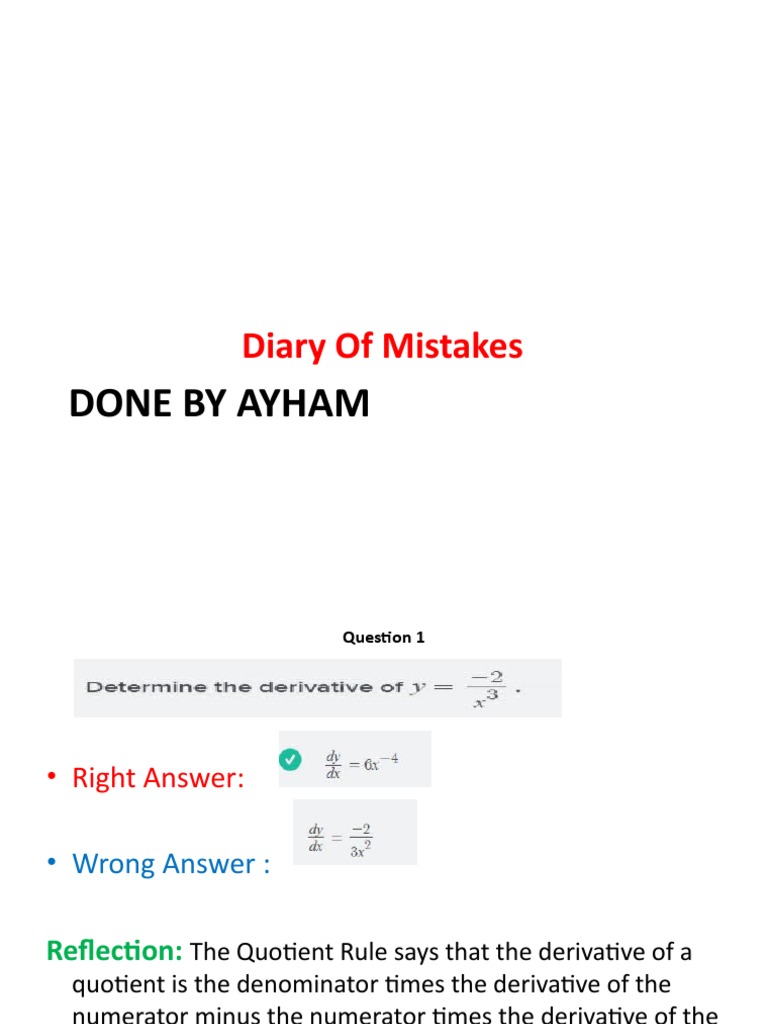 Diary of Math Mistakes & Reflections | PDF
