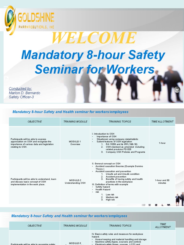 8 Hrs Mandatory Seminar | PDF | Occupational Safety And Health ...