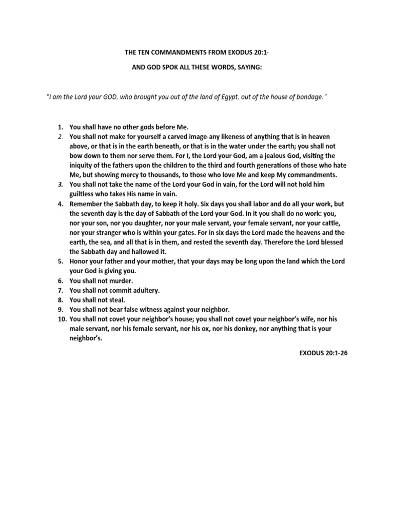 The Ten Commandments From Exodus 20 | PDF