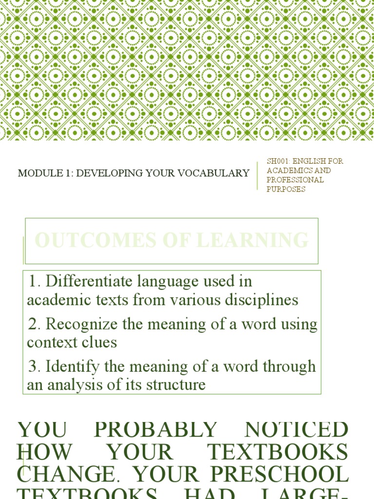 Module 1: Developing Your Vocabulary: Sh001: English For Academics and ...