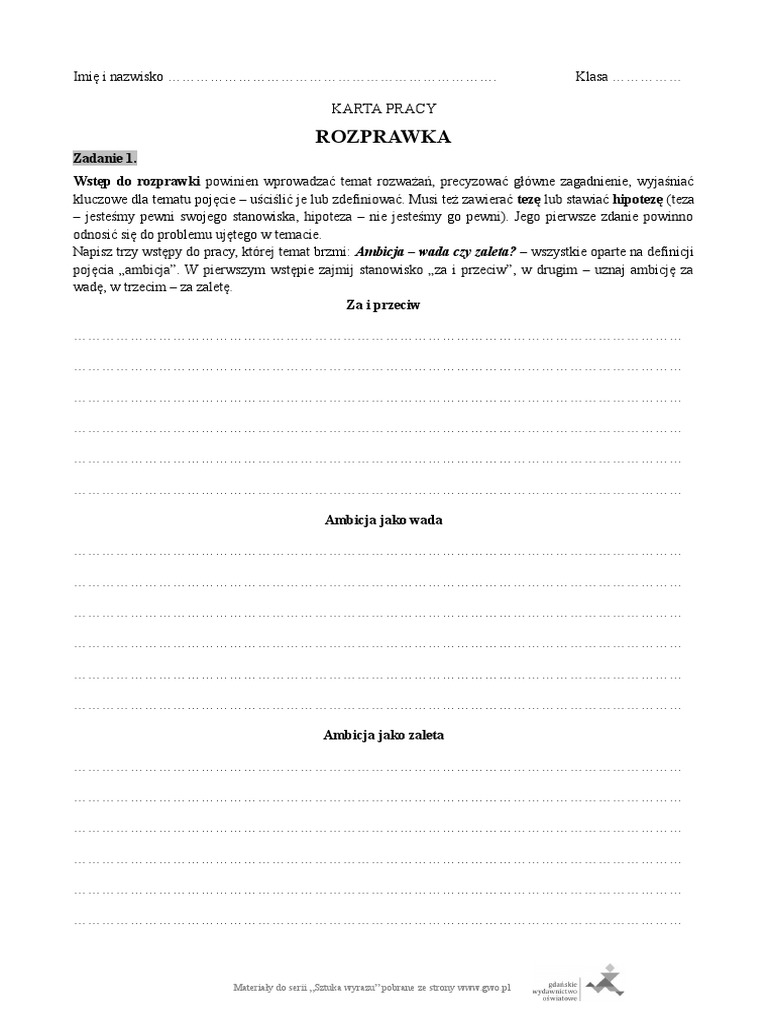 Rozprawka: Karta Pracy | PDF