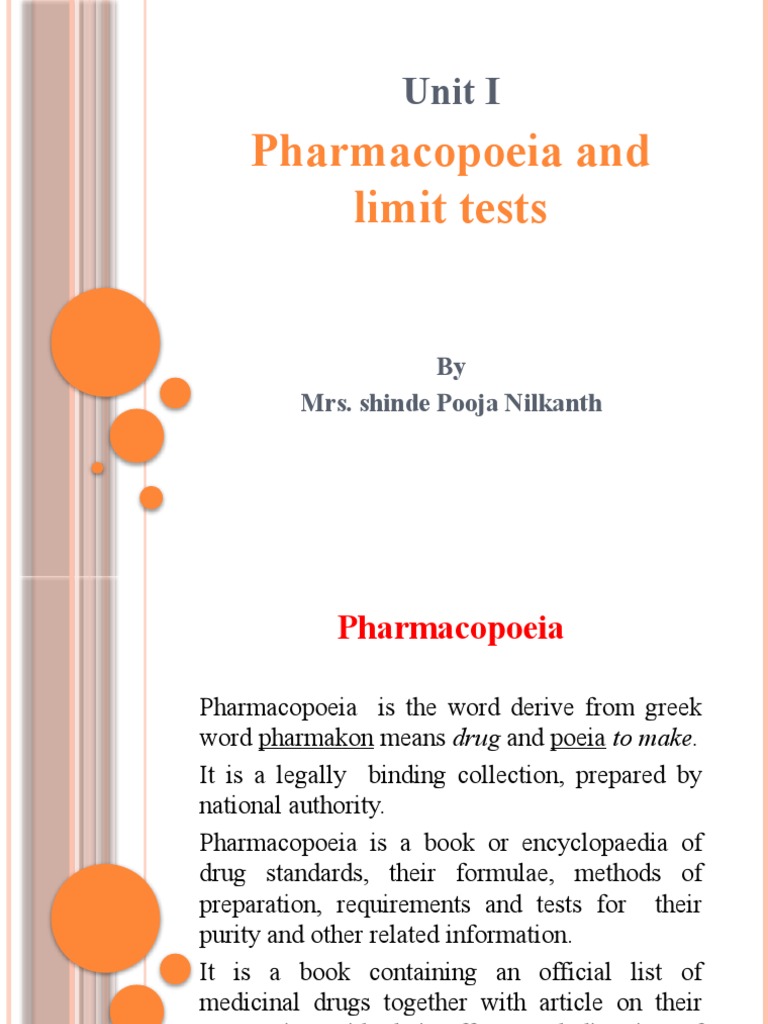 Limit Test And Pharmacopoeia Pdf Chemistry Pharmacy