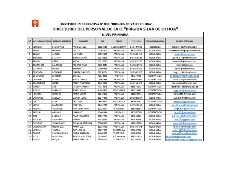 Directorio Personal de Primaria - 2023 | PDF
