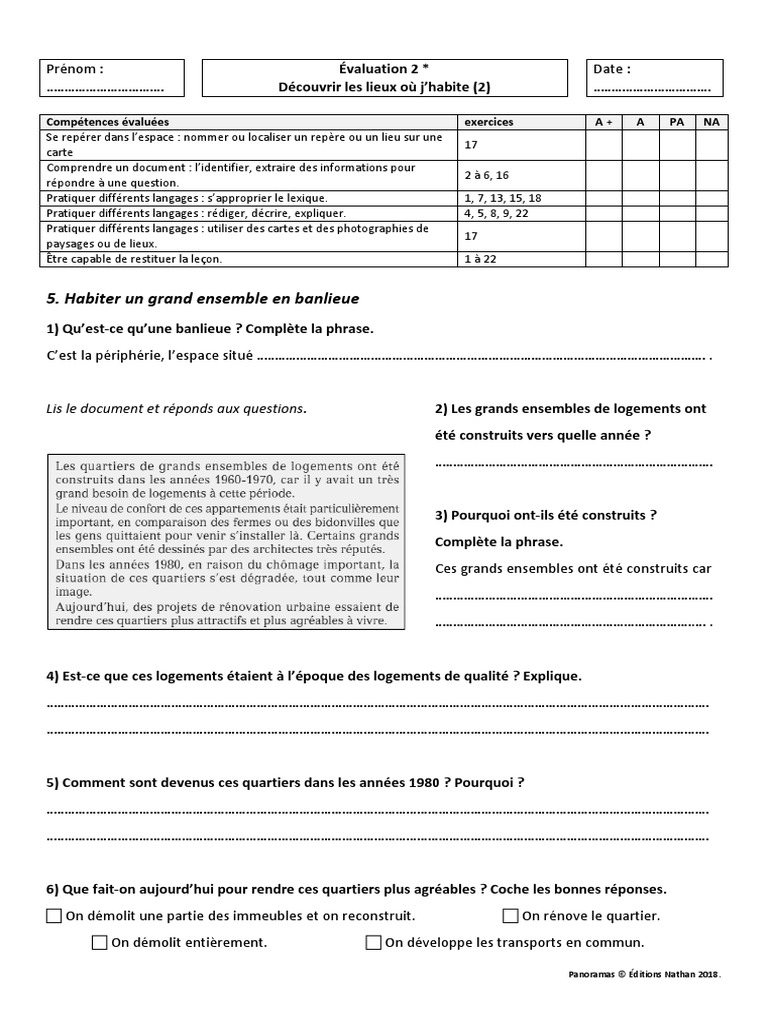 Habiter Un Grand Ensemble en Banlieue: Lis Le Document Et Réponds Aux ...