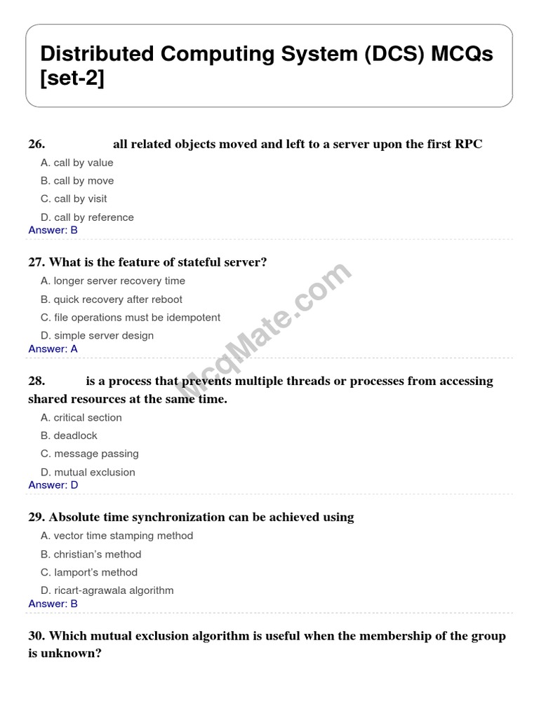 Distributed Computing Solved MCQs (Set-2) | PDF | Process (Computing) | File Transfer Protocol