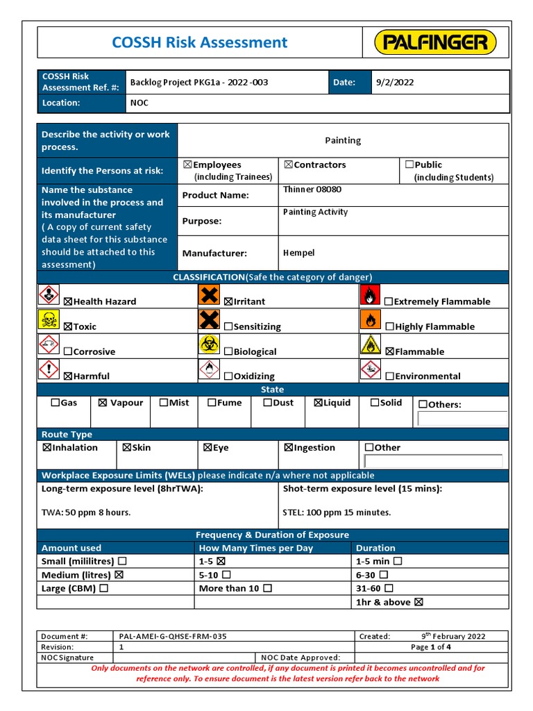 COSHH Risk Assessment for Painting Activities | PDF