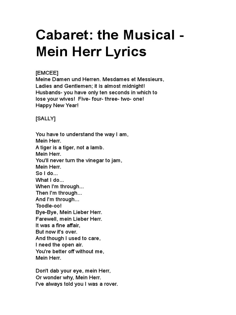 Cabaret - Mein Herr - Lyrics | PDF
