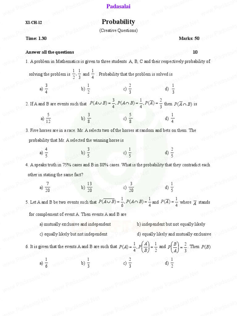 12 11th Maths Unit 12 Creative Questions English Medium | PDF