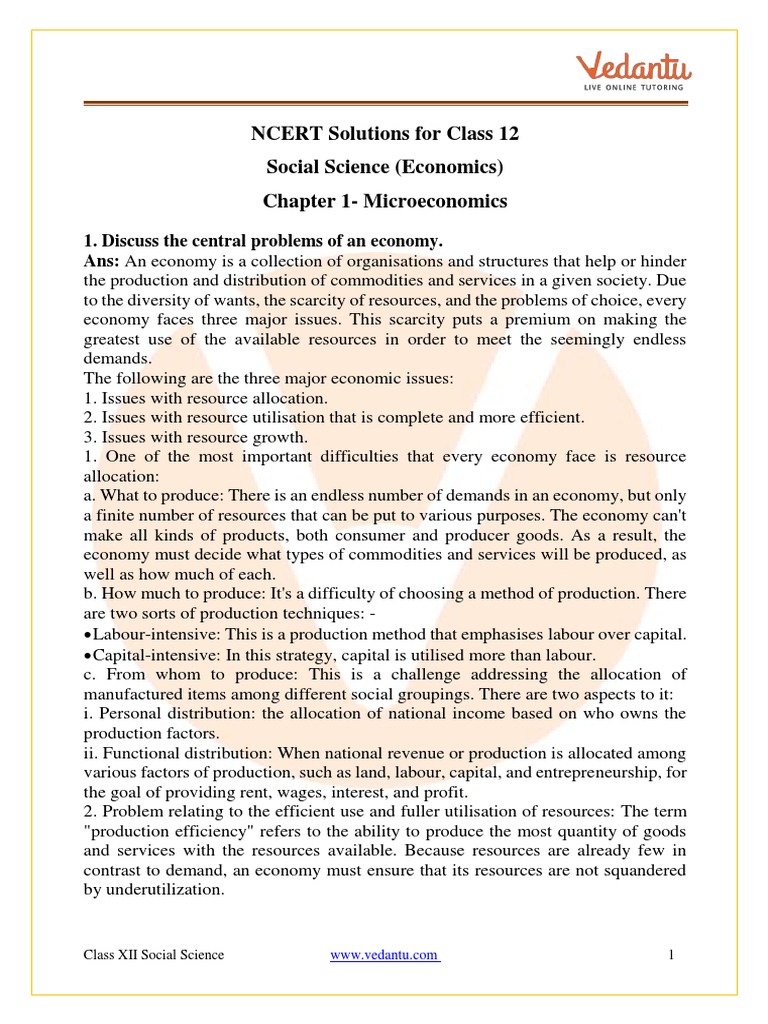 Class 12 Micro Economics - Chapter 1 | PDF