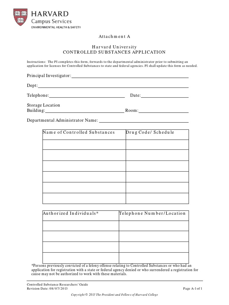 Controlled Substance Researchers Guide Attachment A Application | PDF