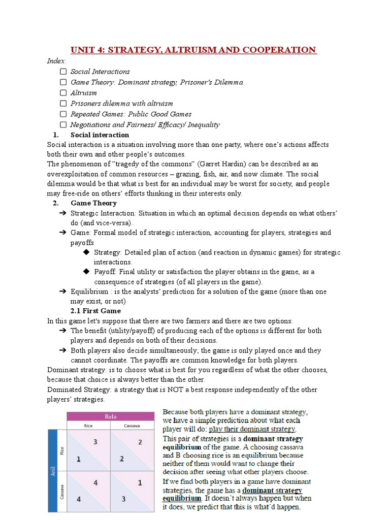 Class 3 Unit 4-Strategy, Altruism and Cooperation | PDF | Game Theory ...