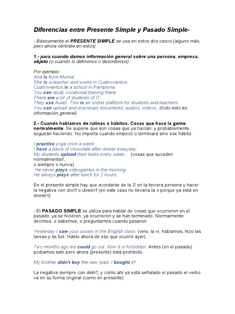 Diferencias Entre Presente Simple y Pasado Simple | PDF