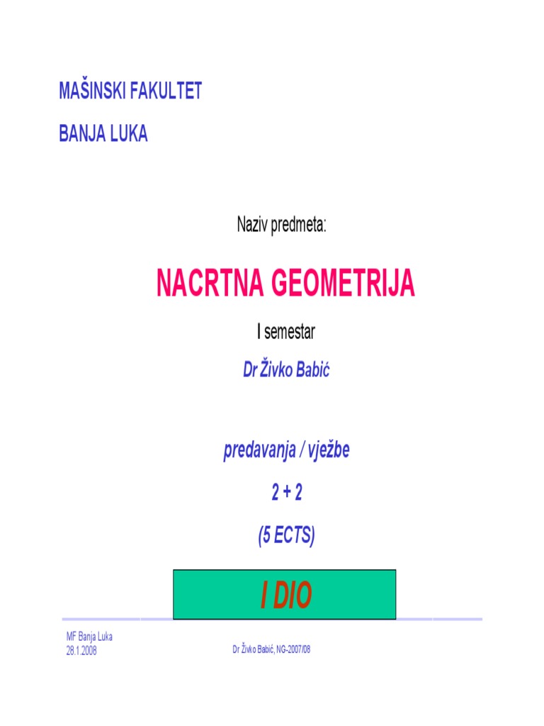 Nacrtna Geometrija Predavanja 1 | PDF