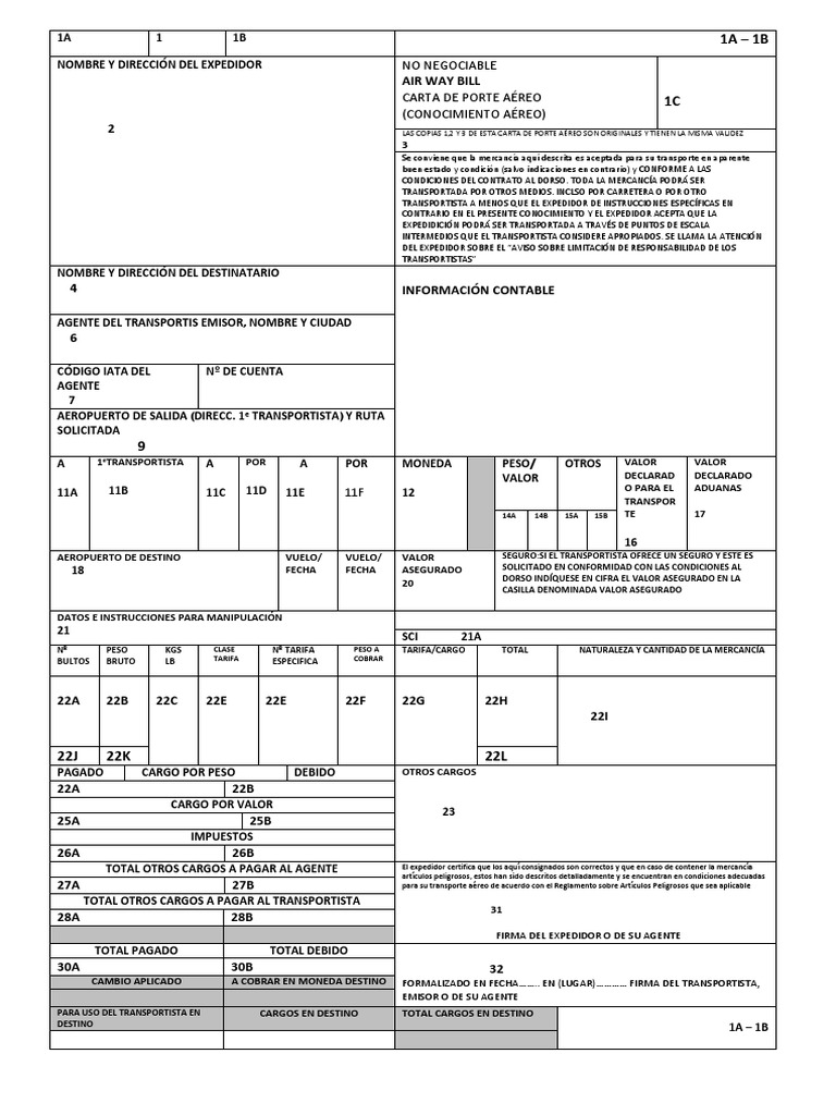 Carta de Porte Aéreo AWB - Formulario | PDF