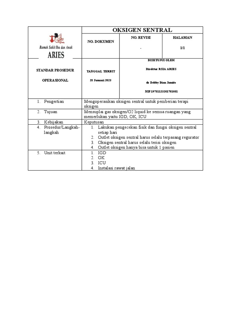 Sop Oksigen Sentral | PDF