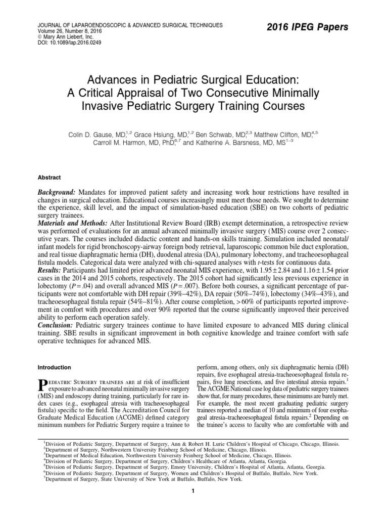 Advances in Pediatric Surgical Education - A Critical Appraisal of Two ...