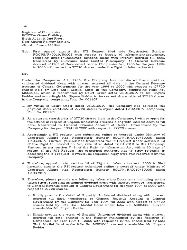 RTI ROC - appeal (1) | PDF