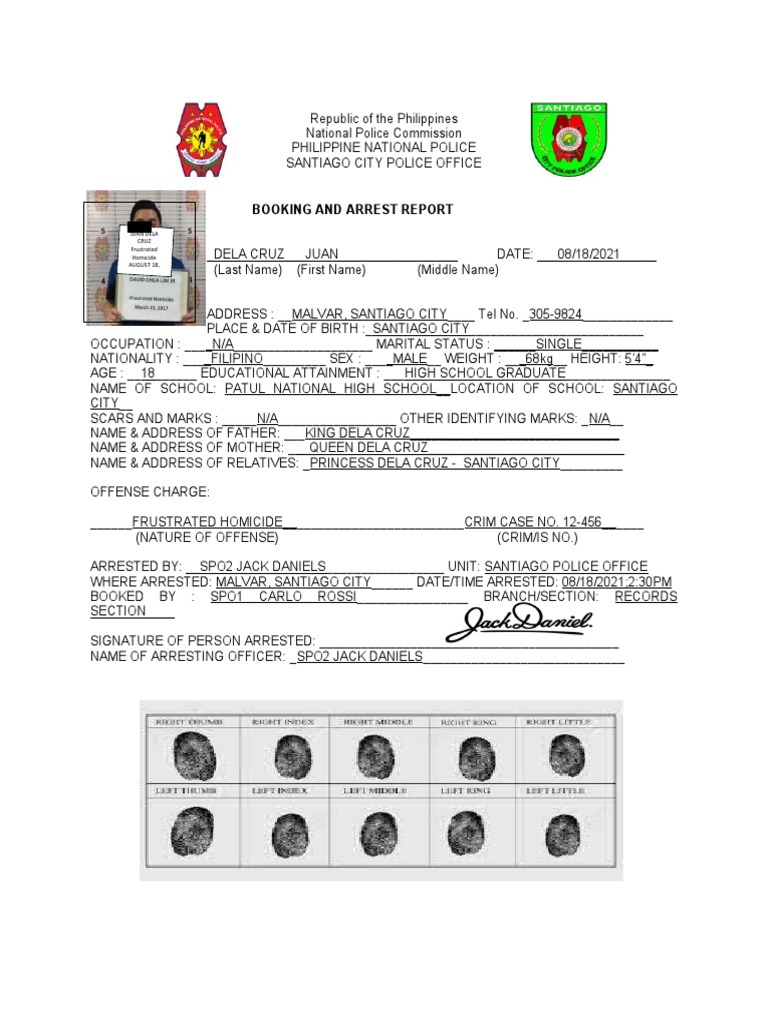 Sample Format of Booking and Arrest Report | PDF