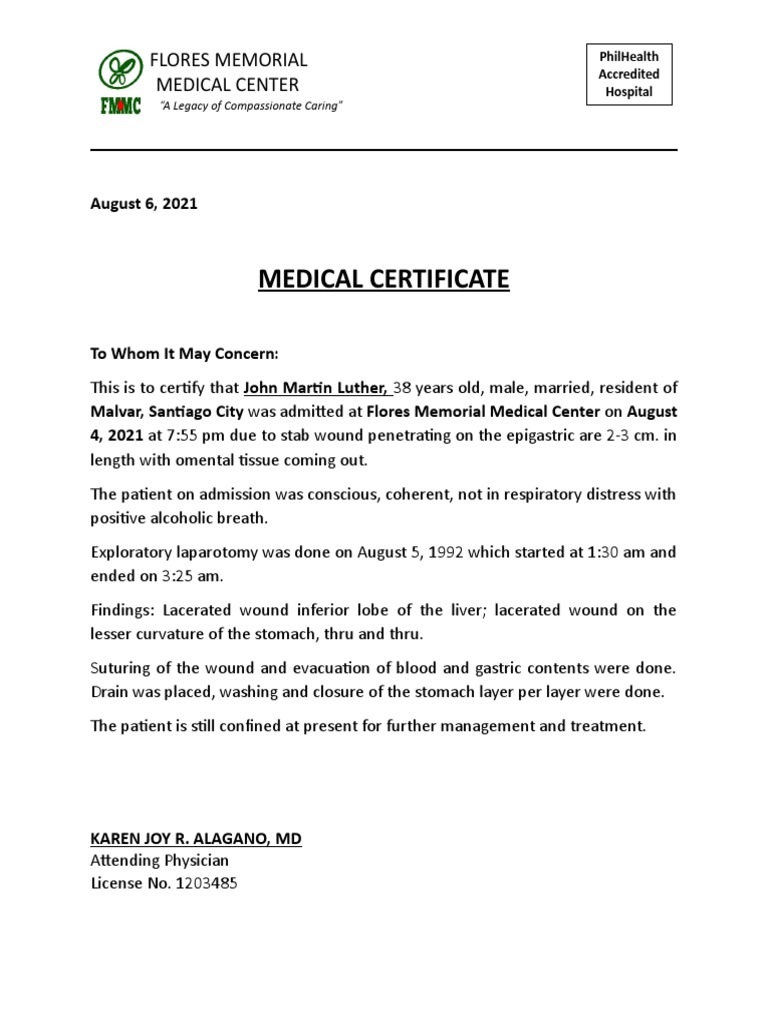 Medical Certificate | PDF