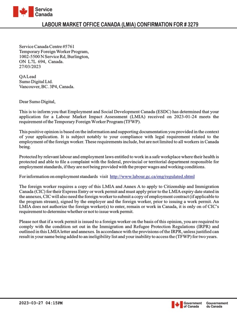 LMIA#3 | PDF | Employment | Labour Law