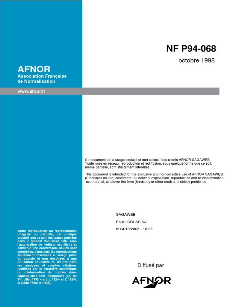 NF P 94-068 Valeur Bleu | PDF