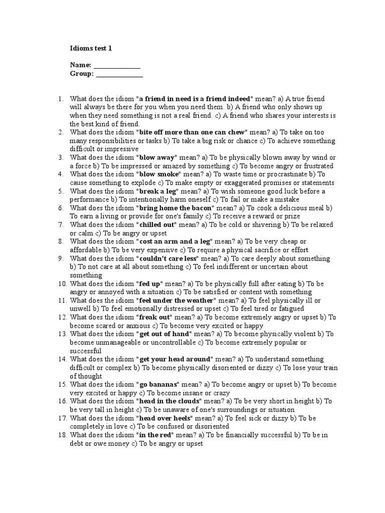 Idiom Test | PDF